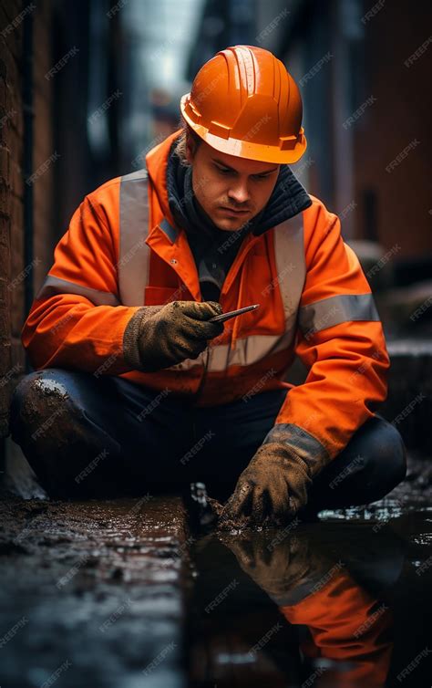 Premium Photo Plumber In Orange Clothes And Hard Hat