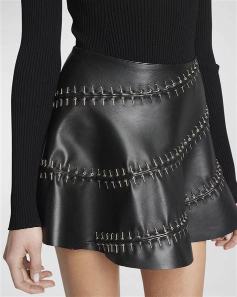 Alaia Grommet Embroidered Leather Mini Skater Skirt Neiman Marcus