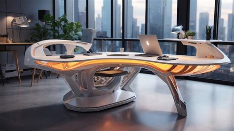 Premium Ai Image An Advanced Pc Table For Futuristic Workspace With Integrated Technology And