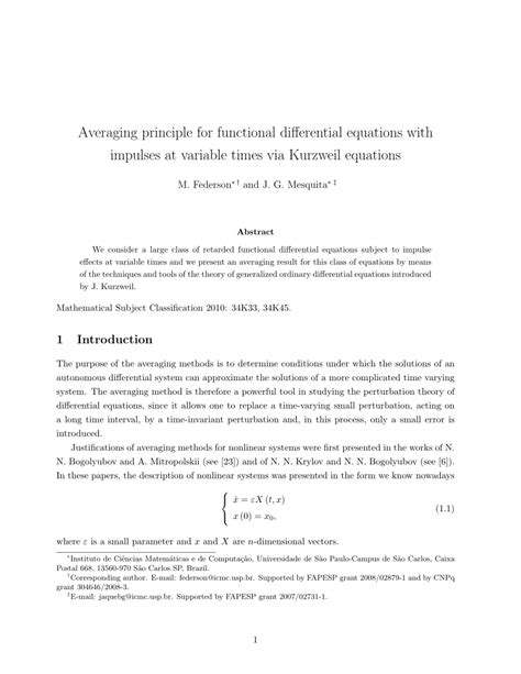 Pdf Averaging Principle For Functional Differential Equations With