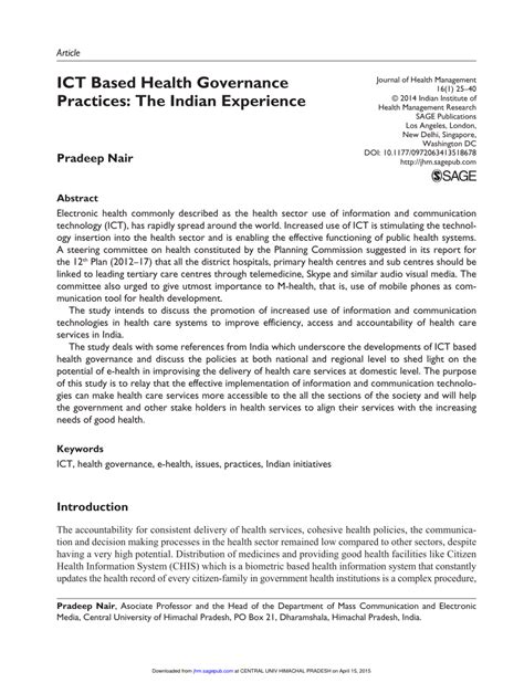 Pdf Ict Based Health Governance Practices The Indian Experience