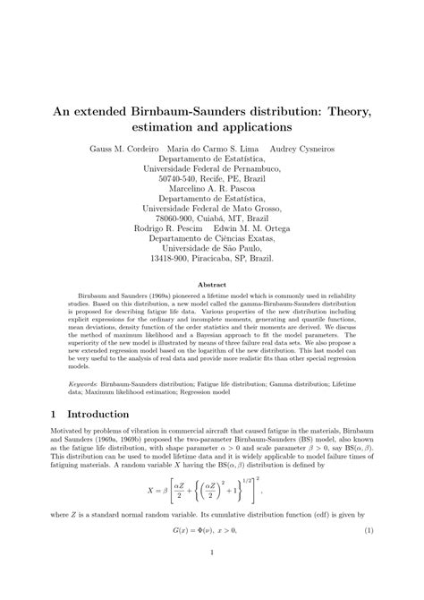 Pdf An Extended Birnbaum Saunders Distribution Theory Estimation