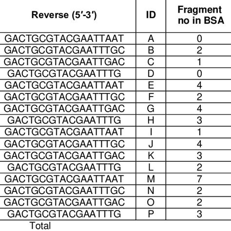 Nucleotide Sequence Primer ID Number Of Fragments Produced Along BSA Download Scientific
