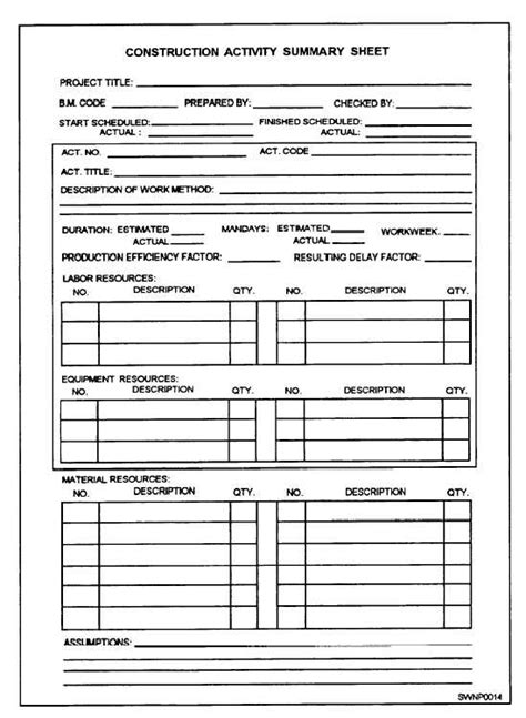 Figure 1 15 Construction Activity Summary Sheet
