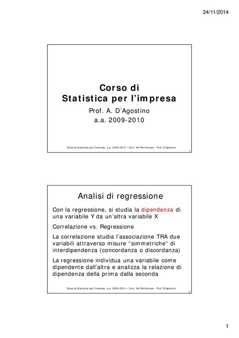 Regressione Lineare Statistica Per Limpresa Docsity