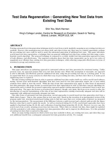 Pdf Test Data Regeneration Generating New Test Data From Existing