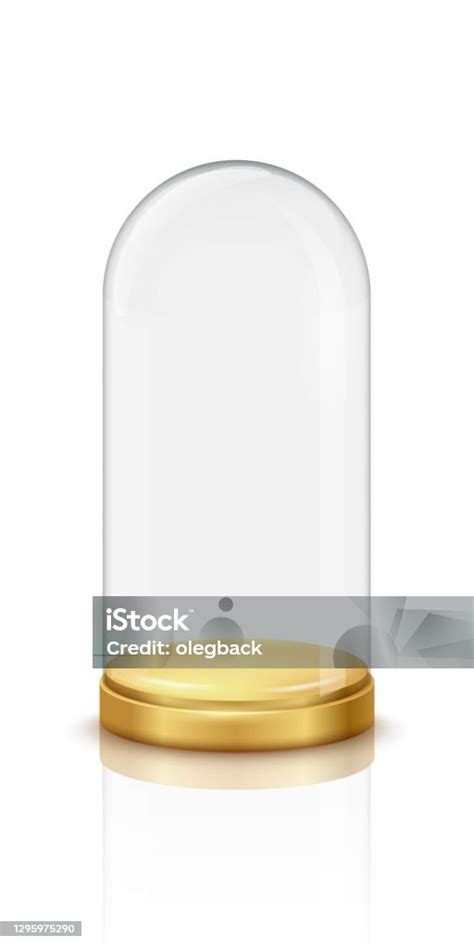 흰색 배경에 유리 돔 둥근 황금 트레이 벡터 일러스트가 있는 크리스탈 케이스 빈 사실적인 크리스마스 컨테이너 제품 프리젠