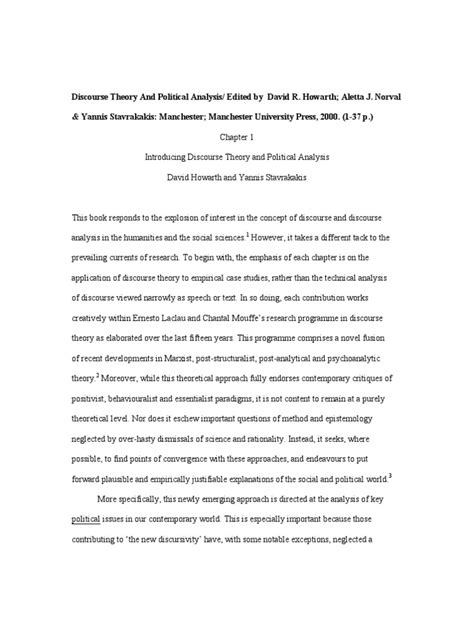 Howarth Theory And Political Science Pdf Discourse Ideologies