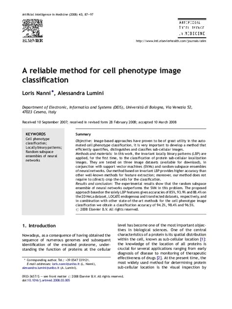 Pdf A Reliable Method For Cell Phenotype Image Classification