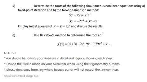 Solved 5 Determine The Roots Of The Following Simultaneous