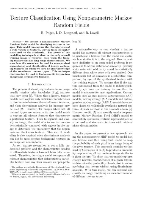 Pdf Texture Classification Using Nonparametric Markov Random Fields