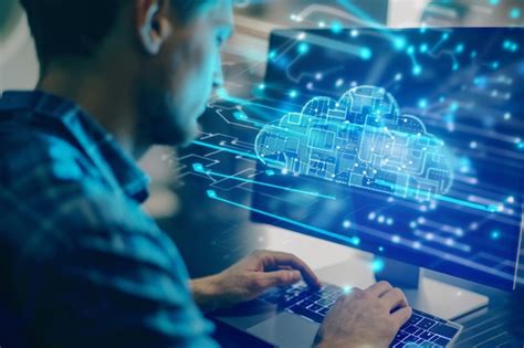 Premium Photo Man Using Computer To Upload Data To Secure And Privacy