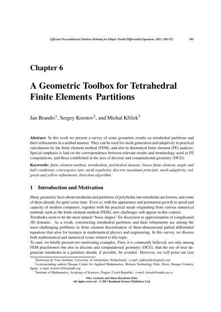 A Geometric Toolbox For Tetrahedral Finite Element Partitions Bcam