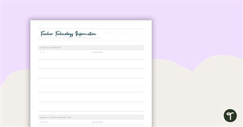 Inspire Printable Teacher Diary Technology Passwords Page Teacher Teach Starter
