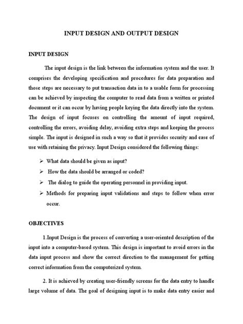 Input Design And Output Design Pdf Inputoutput Information