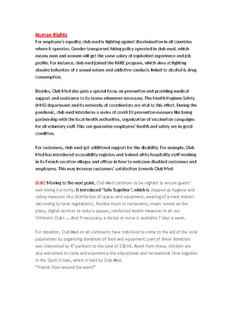 Human Rights Script Human Rights For Employees Equality Club Med