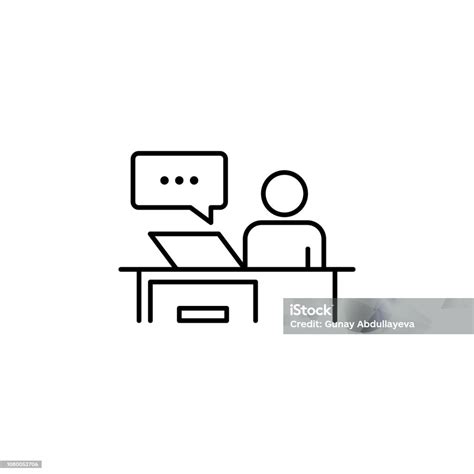 컨설팅 데스크 직업 아이콘입니다 모바일 개념 및 웹 응용 프로그램에 대 한 비즈니스 사람 아이콘의 요소입니다 얇은 라인 컨설팅 책상 작업 아이콘 및 모바일 웹에 대 한 사용