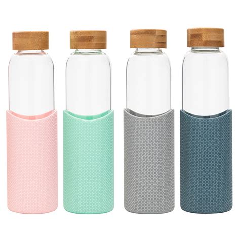 New Design Bpa Free Borosilicate Glass Water Bottle Bamboo Lid With Silicone Sleeve China