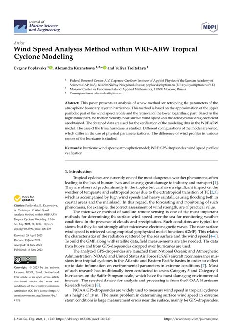 Pdf Wind Speed Analysis Method Within Wrf Arw Tropical Cyclone Modeling