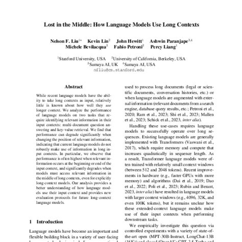 Lost In The Middle How Language Models Use Long Contexts Acl Anthology