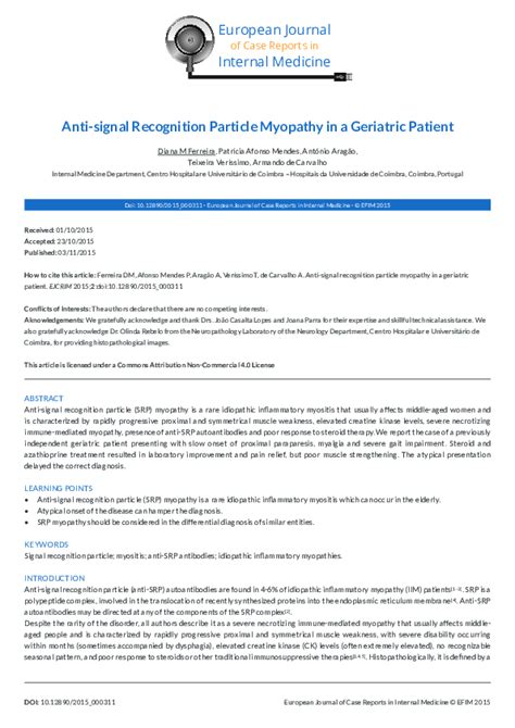 Pdf Anti Srp Myopathy In An Elderly Patient