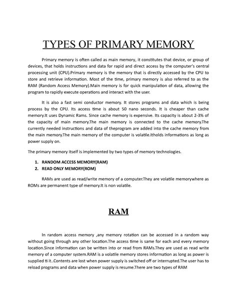 memory types types of primary memory primary memory is often called as main memory it