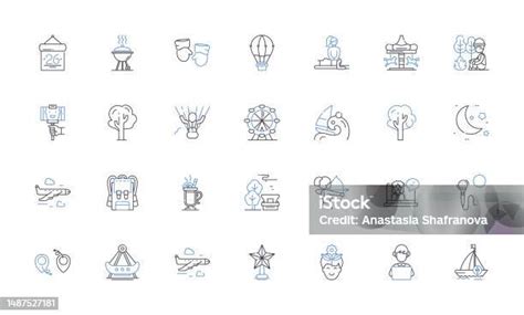 유쾌한 모임 라인 아이콘 컬렉션입니다 축하 축제 파티 동창회 모임 속임수 카니발 벡터 및 선형 그림 환희 즐거움 웃음 개요 표지판 세트 Fiesta Of San Fermin