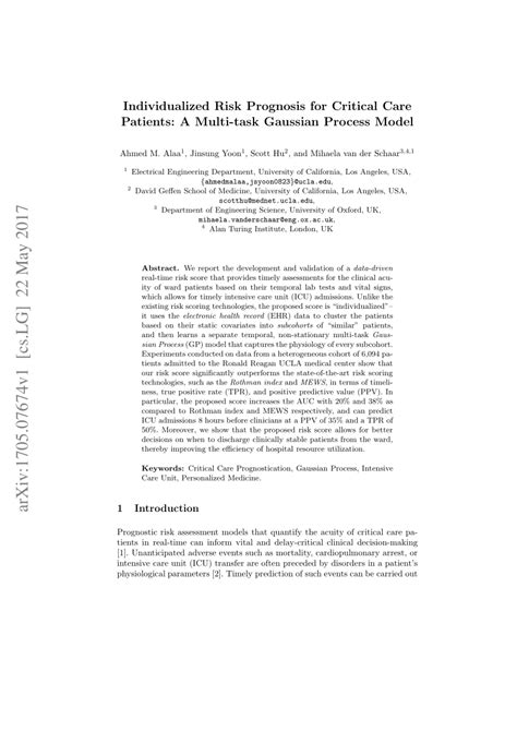 Pdf Individualized Risk Prognosis For Critical Care Patients A Multi Task Gaussian Process Model