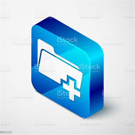 아이소메트릭 흰색 배경에 고립 된 새 폴더 아이콘을 추가 합니다 새 폴더 파일 기호입니다 문서 복사 아이콘 추가 첨부 폴더 만들기 새 더하기 아이콘을 만듭니다 파란색 사각형