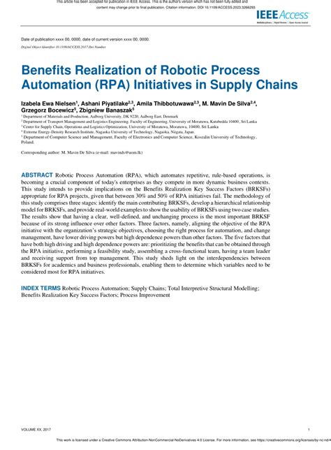 PDF Benefits Realization Of Robotic Process Automation RPA Initiatives In Supply Chains
