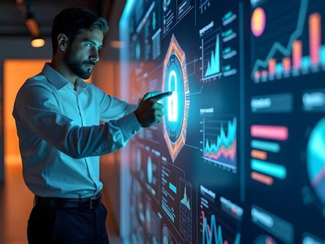 Businessman Securing Data On Futuristic Digital Dashboard Premium Ai Generated Image