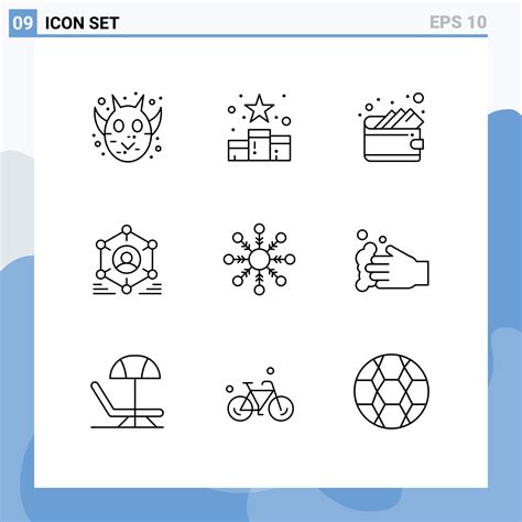 Group Of 9 Modern Outlines Set For Flake People Social Group Network Editable Vector Design