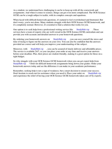 Ocr Science Gcse Homework Answers Pdf Qualifications