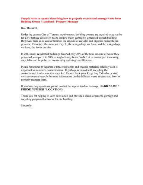 Tenant Recycling Letter Toronto Waste Management Guide