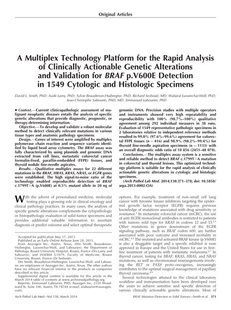 Pdf A Multiplex Technology Platform For The Rapid Analysis Of Clinically Actionable Genetic