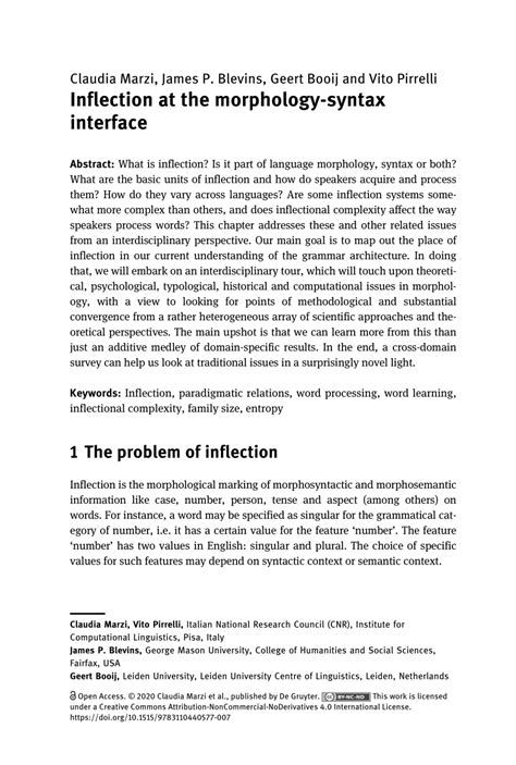 Pdf Inflection At The Morphology Syntax Interface