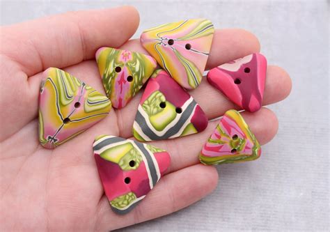 Triangle Buttons Set Assorted Buttons Colorful Buttons Polymer Etsy