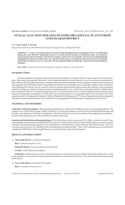 Pdf Results And Discussion Fungal Leaf Spot Diseases Of Some Ornamental Plants From Aurangabad