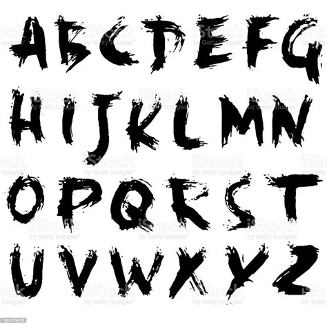 Handdrawn 드라이 브러쉬 폰트입니다 현대 브러쉬 레터링입니다 그런 지 스타일 알파벳입니다 벡터 일러스트입니다 0명에 대한 스톡 벡터 아트 및 기타 이미지 Istock