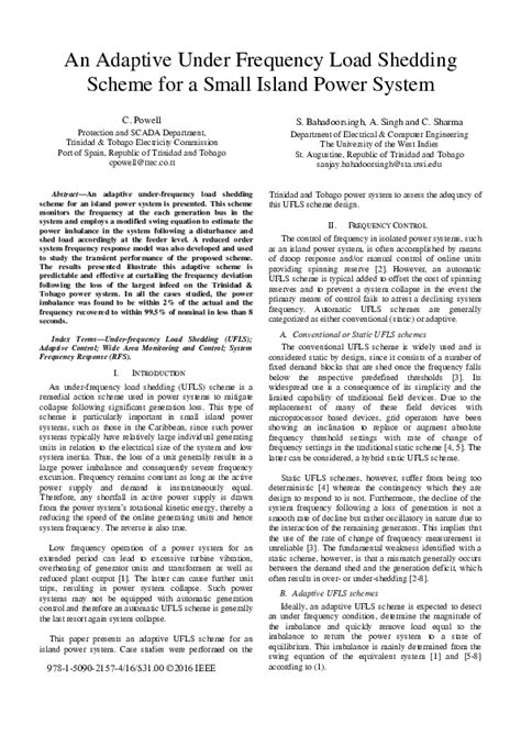 Pdf An Adaptive Under Frequency Load Shedding Scheme For A Small Island Power System