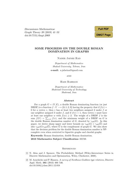 Pdf Some Progress On The Double Roman Domination In Graphs