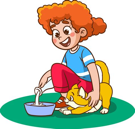 Menina Dando Leite Para Menina Dando Leite Para Gatinho Vetor De
