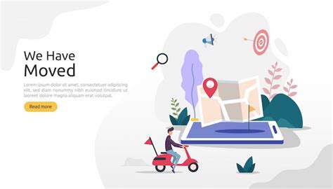 새로운 위치 발표 사업 또는 사무실 주소 개념을 변경합니다 방문 페이지 템플릿 모바일 앱 포스터 배너 전단지 Ui 웹 및 배경에 대한 그림을 옮겼습니다