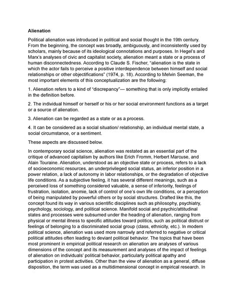 Alienation Alienation Political Alienation Was Introduced In Political And Social Thought In