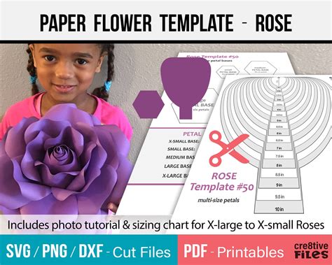 Buy Paper Flower Template Svg And Printable Pdf Paper Rose