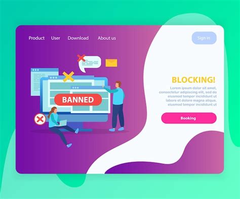 학대적인 사용자를 차단하는 인터넷 웹 사이트 Ip 주소 금지 된 메시지 거품 기호가있는 평면 방문 페이지 무료 벡터