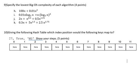 Solved 9specify The Lowest Big Oh Complexity Of Each