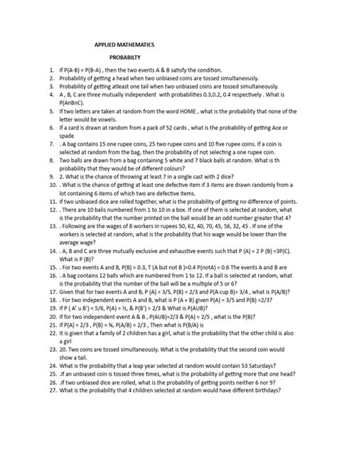 Probabilty Questions Pdf Probability Probability Theory