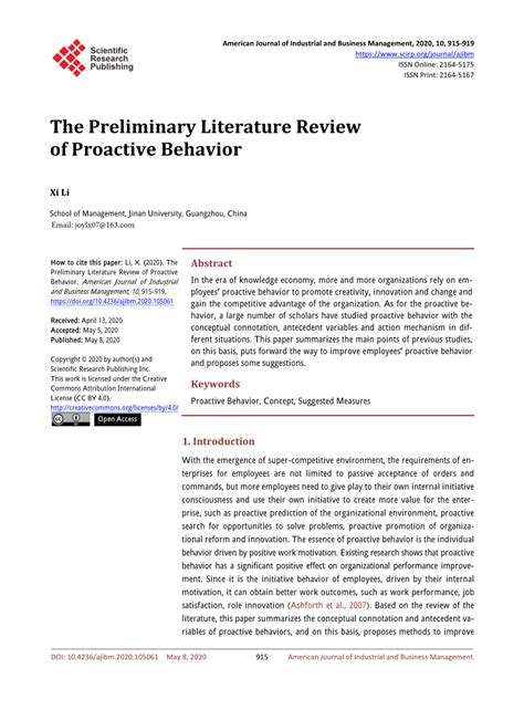 Pdf The Preliminary Literature Review Of Proactive Behavior