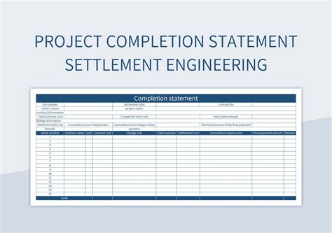 project completion statement settlement engineering excel template and